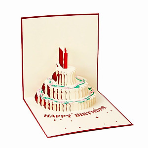ENJOYPRO Birthday Card, 3D Pop Up Happy Birthday Cake Greeting Cards, Handmad Pop Out Cards With Envelope (Birthday Cake)