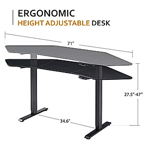 Utureal 71" Electirc Standing Desk, Wing Shaped Dual Motor Adjustable Height Desk, Motorized L Shape Stand Up Gaming Desk, Large Sit Stand Computer Desk for Home Office, Black Table Top and Frame