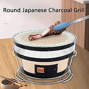 Yingm Japanese Round Yakatori Charcoal Grill/Ceramic Clay BBQ/Tabletop Barbecue Stove with Wire Mesh Grill for Backyard Outdoor Cooking