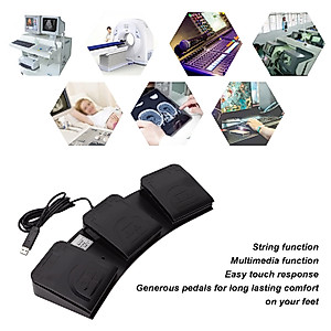 GOWENIC PC USB Triple Foot Switch Pedal, USB Triple Foot Pedal Three Program Computer Keyboard Mouse Game Action HID, for Playing Games, Black