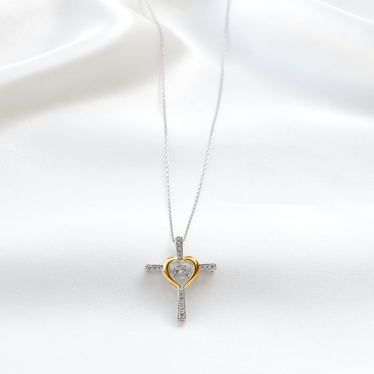 Aphrodite's Encouragement Gifts for Women, Cross Necklace Gift for a Fighter, Don’t Give Up,Dancing Crystal Heart Cross Necklace Gift Set, 925 Sterling Silver, Sterling Silver, Cubic Zirconia
