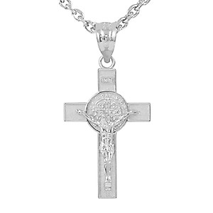 Claddagh Gold 925 Sterling Silver St. Benedict Crucifix Cross Pendant Necklace (1.60"), 22"