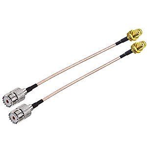DHT Electronics Handheld Antenna Cable for Wouxun Baofeng Quasheng Linton - Adapter for UHF Base and Mobile Antennas - SMA Female to UHF SO-239 Female Connectors 6'' Pack of 2