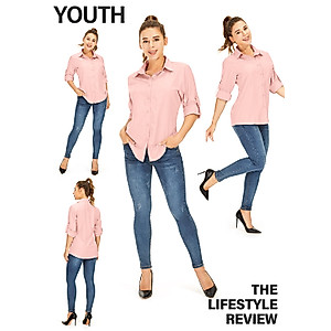 Women's Long Sleeve Safari Clothes UPF 50+ Hiking Fishing Shirts,Sun Protection Quick Dry Light Cooling Shirts(5019 Pink L)