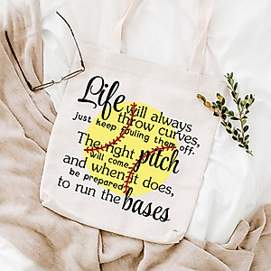 WCGXKO Softball Gift Softball Player Inspirational Gift Life Will Always Throw Curves Softball Theme Makeup Bag (Throw Curves tote)