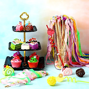 40 Pieces Ribbon Wedding Streamers with Bells, Lace Fairy Stick Wand Party Streamers Chromatic Silk Streamers for Party, Birthday and Holiday