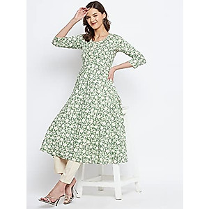 Tissu Women's Rayon Green & Beige Floral Printed Flared Kurta 2144_Green_XS