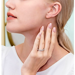 Hoops & Loops Sterling Silver Cubic Zirconia 5x3mm Oval-cut Eternity Band Ring