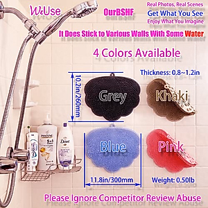 WeUse OurBSHF Back Scrubber Hands-Free for Shower. Easy to Clean Big Flat Silicone Back Washer Foot Massager Body Brush Replace Loofah Sponge. Stick to Wall to Scrub, Hang on Hook to Dry (Grey)