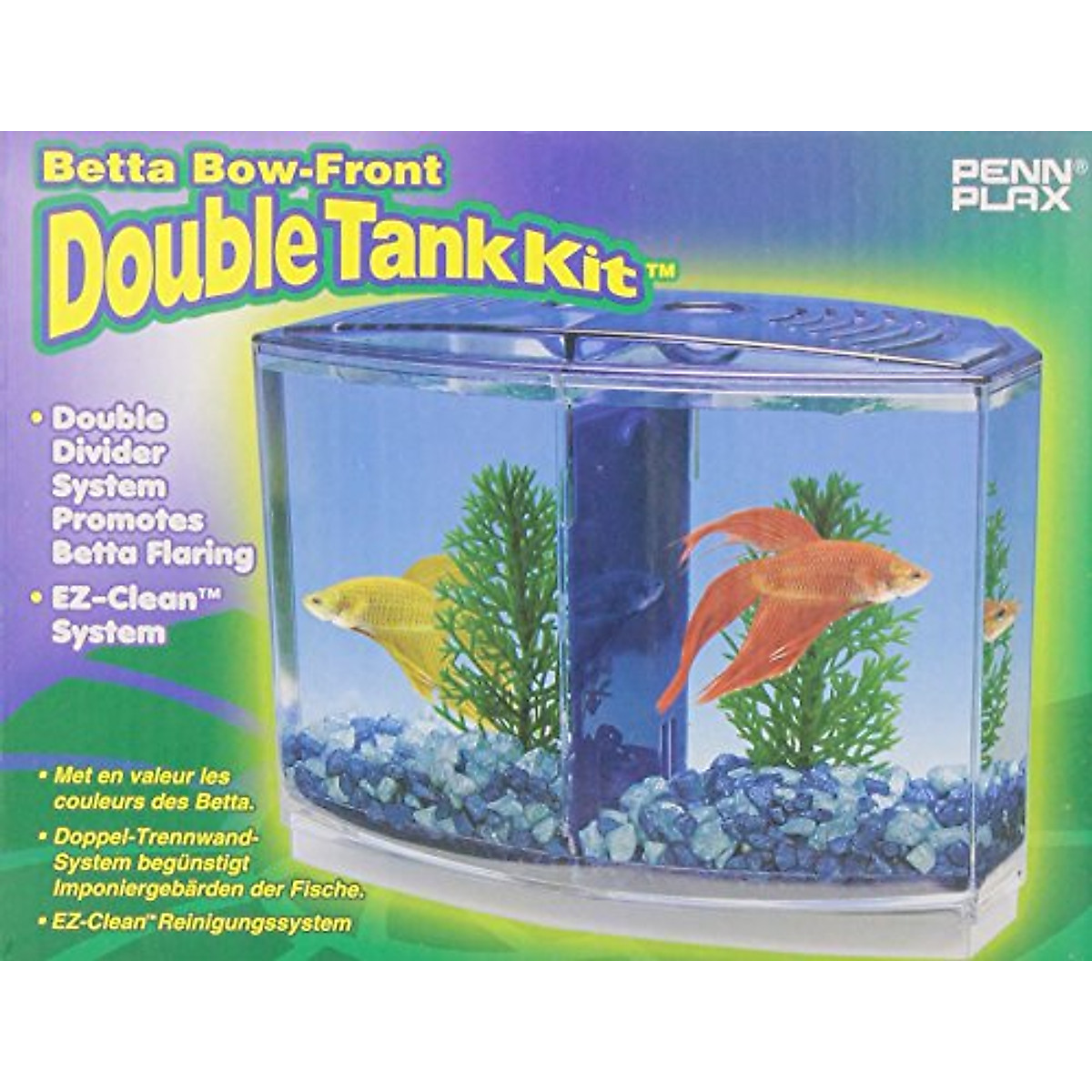 Penn Plax Twin Beta Bow-Front Kit for Aquarium Blue, Green, Tank is 7.5" Across The Front, 6" Across The Back