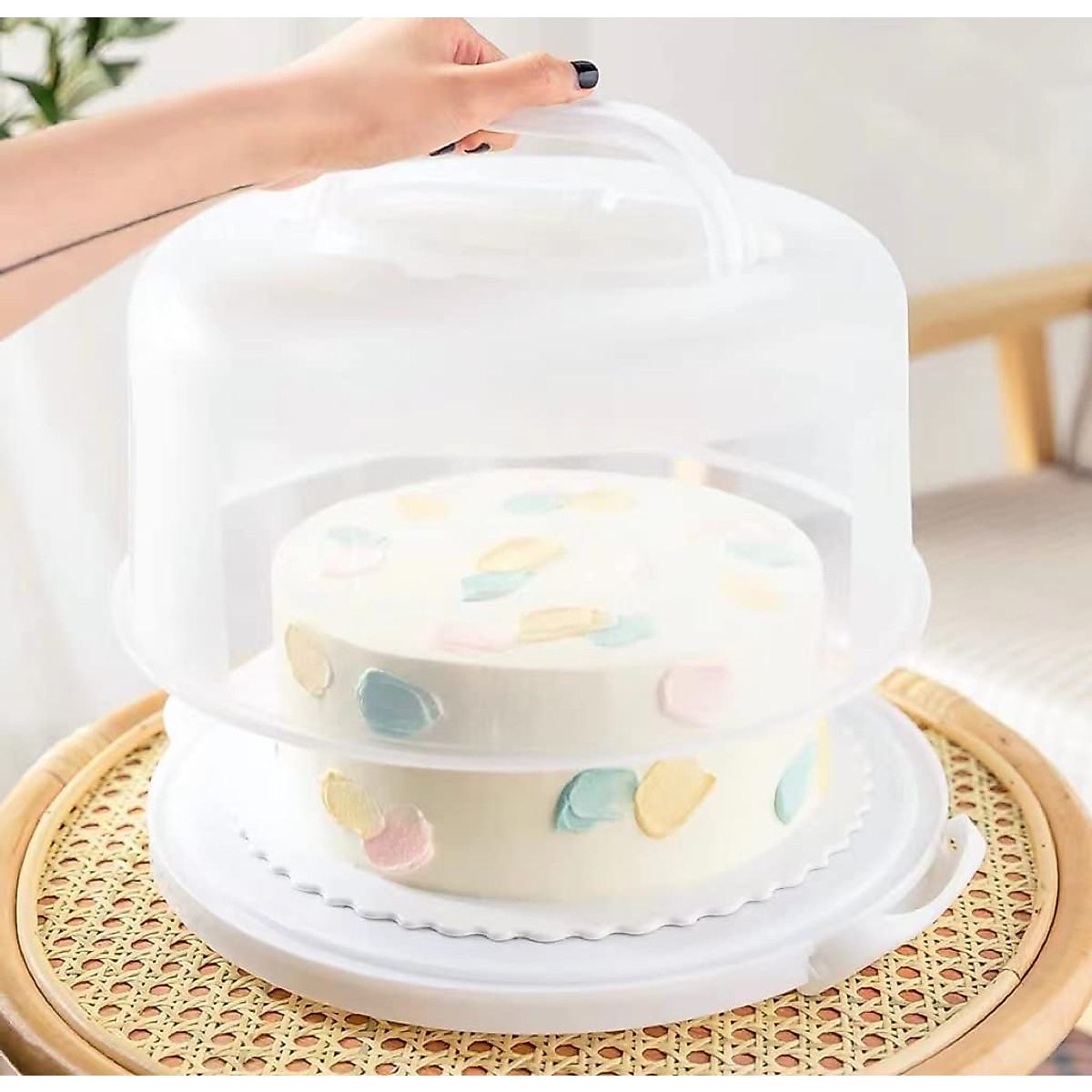 NVAZIOP Large 10 Inch Cake Carrier Keeper Stand with Handles and Lids Container for Transport Cake Holder Tray with Cover Round Cupcake Storage Kitchen Cooking Box