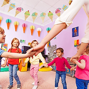 Maitys 9 Pieces Hanging Ice Cream Honeycomb Ball Tissue Paper Ice Cream Banner for Wedding Birthday Decoration