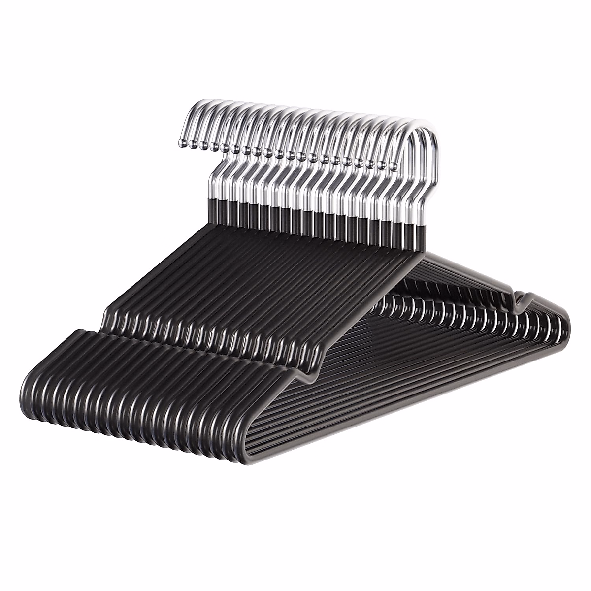 Kabudar Metal Hangers Non-Slip Suit Coat Hangers Chrome and Black Friction, Metal Clothes Hanger with Rubber Coating, 16 Inches Wide, Set of 20 (Black)