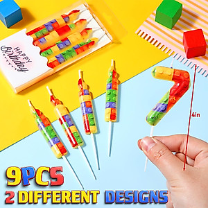 MTLEE 9 Pcs Building Block Candles Number 1-9 Building Block Birthday Candle Numeral Birthday Cake Topper Cupcake Candles for Building Block Birthday Decoration Party Supplies (Number 7)