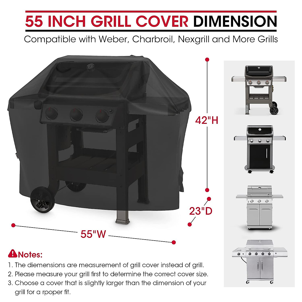 Unicook Grill Cover 55 Inch, 3-4 Burner BBQ Cover, Waterproof Vinyl Shell with Polyester Lining, No Water Leaking, No Sticking, Anti-UV, Compatible with Weber, Nexgrill, Char-Broil Grills and More