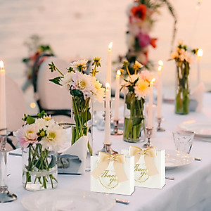 SHAIDOJIO 30Pack Small Thank You Gift Bags with Handle, Mini White Gift Bags Candy Bags Bulk with Bow Ribbon, Party Favor Bag for Wedding, Birthday, Bridal Shower, Baby Shower (5.5x2.5x4.7 Inch)