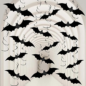 32pcs Halloween Hanging Swirl Decorations, Flying Bat Spooky Streamers Vampire Bat Decor, Halloween Party Favors for Indoor Outdoor Home Door Office Halloween Decorations Supplies