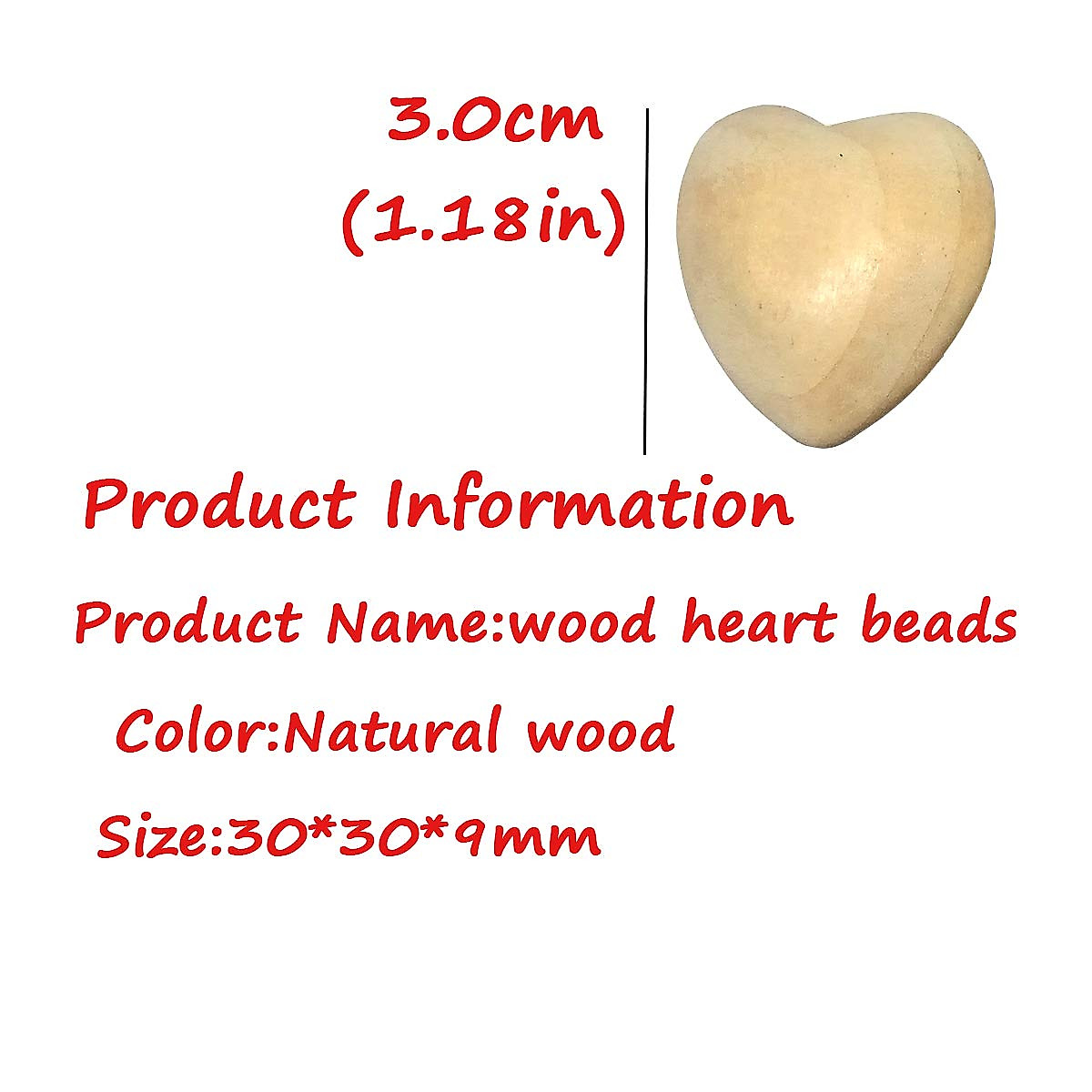 10pcs 30mm Unfinished Wood Hearts Beads with Holes Natural Heart Shape Wooden Bead for Bracelet Handing Materials DIY Beading Accessories (1.18in 10pcs)