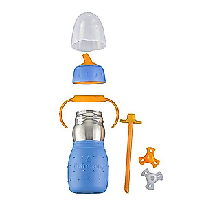 Kid Basix Dishwasher Safe Convertible Sippy or Straw 2 Stainless Steel Cup for Babies/Toddlers, Bpa Free, Blue, 7 x 4.5 x 7.5, 11 Oz