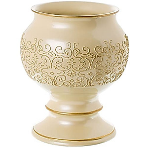 Creative Scents Bathroom Trash Can – Decorative Wastebasket - Durable Resin Waste Paper Basket - Space Friendly Bath Rubbish Dust Bin, Gold and Beige Bathroom Accessories (Shannon Style)