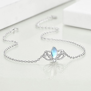 YFN Lotus Bracelets Sterling Silver Moonstone Lotus Flower Adjustable Bracelet Yoga Jewelry Gifts for Women