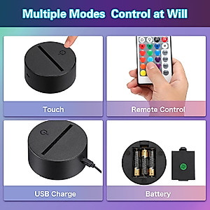 4 Set 3D Night Light LED Lamp Base with Clear Acrylic Sheets Remote Controls and Charging Cables Adjustable 16 Colors 4 Modes for Child Room Bar(Hexagon Style)