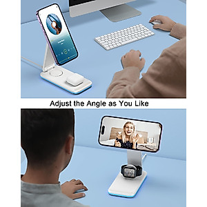 3 in 1 Wireless Charging Station Mag-Safe, BOCLOUD Aluminum Alloy Foldable Stand Portable Fast Charger for iPhone 14,13,12 Pro Max/Pro/Mini, iWatch 8/SE2/7/6/SE/5/4/3/2, AirPods Pro/3/2, white