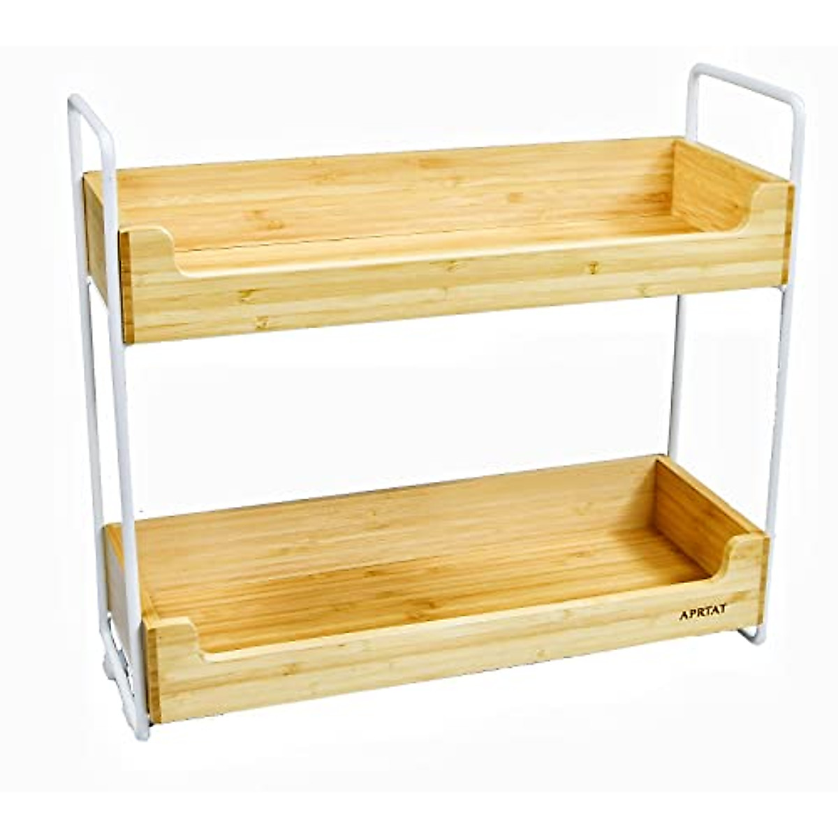 APRTAT Bamboo Bathroom Countertop Organizer, 2 Tier Bathroom Tray, Countertop Storage Shelf, Standing Rack Cosmetic Holder, Spice Rack for Makeup Cosmetic Perfume Skincare Bathroom Supplies and More