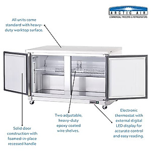 Arctic Air AUC60F 60-Inch Two-Door Undercounter Work Top Freezer, Stainless Steel, 1/2-HP, 115v