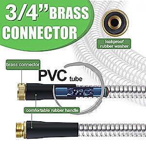 TVKB Metal Garden Hose 304 Stainless Steel Water Hose Super Tough Flexible Water Pipe with 3/4 inch Brass Fittings and Sprayer Nozzle, Kink & Tangle Free, Rust Proof (100FT)