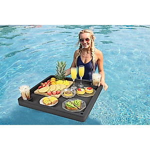Polar Whale Floating Breakfast Table Serving Buffet Tray Drink Holders for Swimming Pool or Beach Party Float Lounge Refreshment Durable Black Foam UV Resistant with Cup Holders 24 Inches Wide