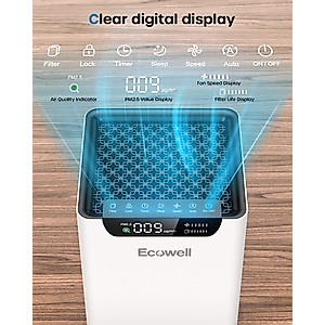 Air Purifiers for Home Bedroom Up to 1185 Sq Ft with Air Quality Sensors, H13 True HEPA Filter, 24 dB Quiet Desktop AirPurifier Clean 99.97% of Dust, Pet Hair, Smoke, Pollen, ECOWELL EAP260, White