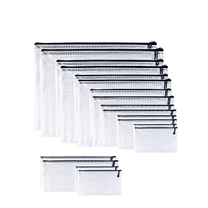 Oaimyy-(9 Sizes,18 Pack) -Plastic Mesh Zipper Pouch Document Folders Bag Zip File Folders for School Office,Travel,Organizing Storage-Black