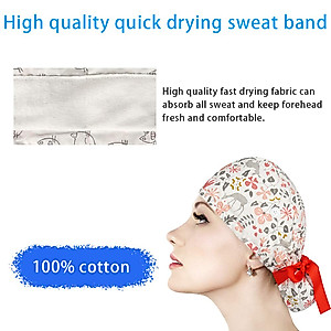 FADACHY Scrub Caps Women, Ponytail Holder Working Cap with Buttons Ribbon Tie Scrub Hats Nurse Cap, Long Hair