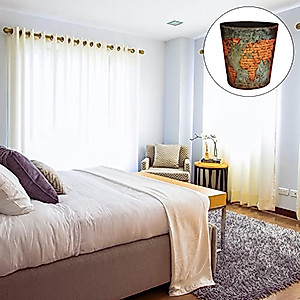 DOITOOL Retro Decorative Trash Can PU Leather Wastebasket Without Lid Waterproof Wastebasket 10 L/ 2.6 Gallon Capacity for Kitchen, Office, Living Room, Bedroom (Map)