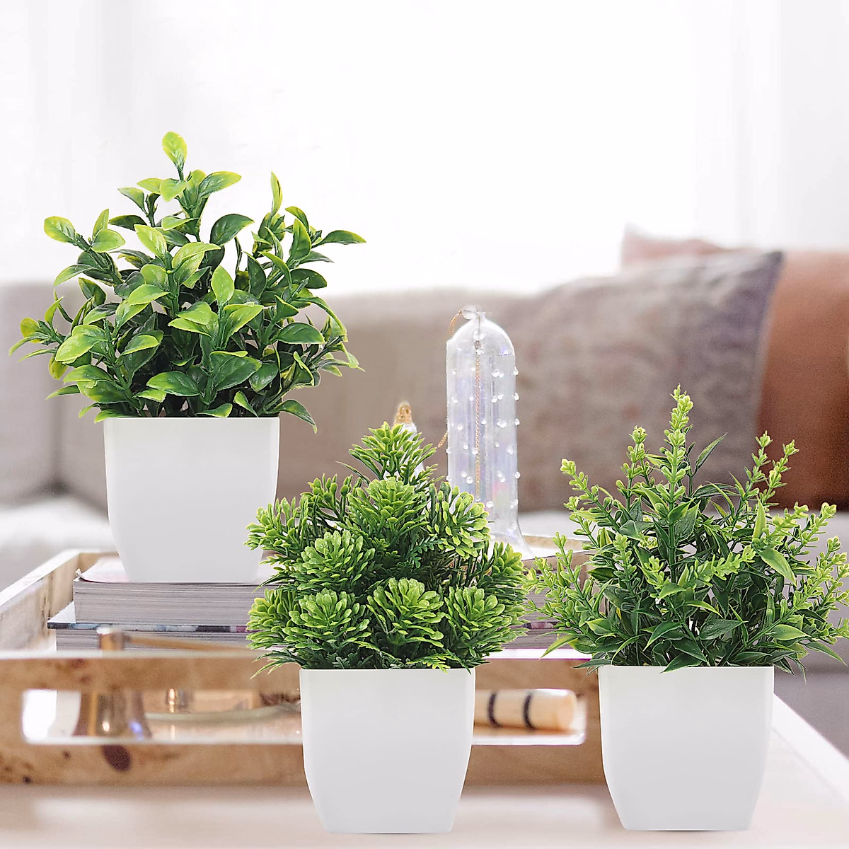 Mini Artificial Plants Fake Potted Plants, 10 pcs Small Eucalyptus Potted Faux Decorative Grass Plant with Black Pot for Home Decor, Indoor, Office, Desk, Table Decoration