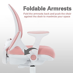 QualiSky Kids Desk Chair, Boy's Girl's Child Children Study Office Computer Chair, Ergonomic Design, Adjustable Height and Seat Depth (Peach Pink W/Armrests)