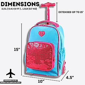 J World New York Kids' Sparkle Rolling Backpack, Sky Blue, One Size