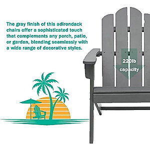 ENGERIO Adirondack Chair Plastic HDPE All Weather Resistant, Patio Chairs, Looks Exactly Like Real Wood, Widely Used in Outdoor, Fire Pit Deck, Outside Garden Campfire (Gray)