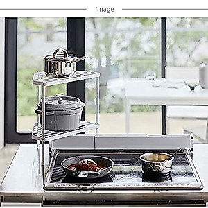 YAMAZAKI Home Kitchen Range Stove Top Rack Two Tier Corner Riser-Pot Holder Frying Pan Rest | Steel, One Size, Black