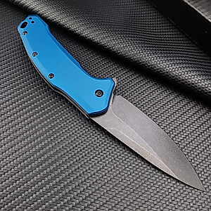 Blue Pocket Knife，3.15" 9Cr13Mov Steel Blade and T6 Aluminium Handle，SpeedSafe Assisted Flipper Folding Knife with Reversible Pocketclip，EDC Liner Lock Knife for Hunting