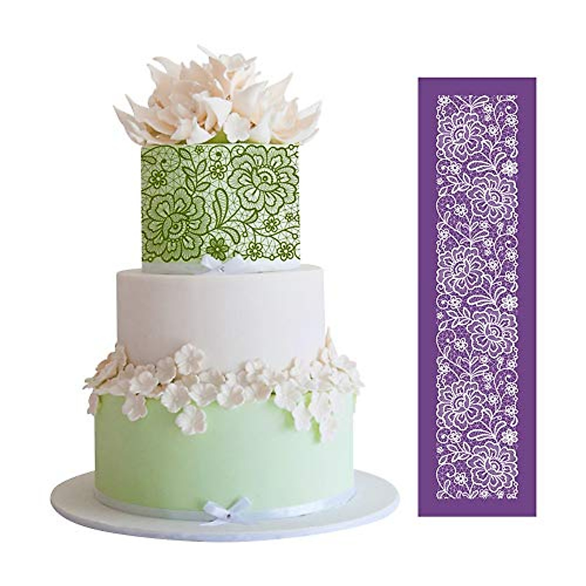 ART KITCHENWARE Flower Mesh Cake Stencils for Royal Icing Peony Cake Lace Stencil for Wedding Cake Decorating Cookie Stencils for Bakery 19"×5.12"