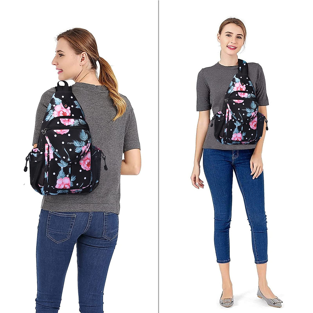 MOSISO Sling Backpack, Impatiens Crossbody Travel Hiking Daypack Chest Bag with Anti-theft Pocket, Black