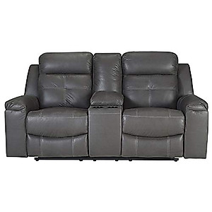 Signature Design by Ashley Jesolo Modern Faux Suede Double Reclining Loveseat with Center Console, Dark Gray
