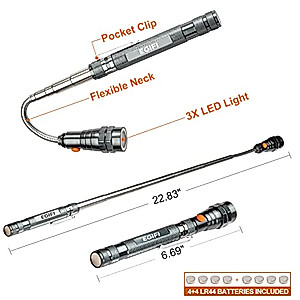 LED Magnetic Pickup Tools, Telescoping Magnet Flashlight, Cool Gadgets Gifts for Men, Extendable Magnet Stick for Dad, Husband, Craftsman and Mechanic, Gray