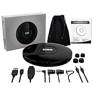 CD Player Portable Gueray Rechargeable Portable CD Player Car 1400mAh CD Walkman Anti-Skip Shockproof Personal CD Player with Headphones Jack USB AUX CD Music Disc with LCD Display (Black)