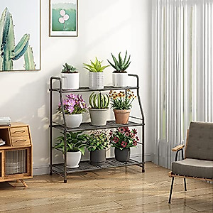 Simple Trending Plant Stand 3-Tier Plant Shelf for Indoor Outdoor, Black