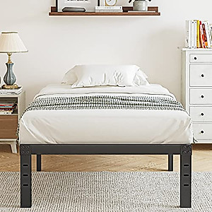 Breezehome Twin Size Bed Frame with Wide Wood Slats / 14 Inch High Heavy Duty Meta Mattress Foundation/Noise-Free Platform/No Box Spring Needed/Easy Assembly