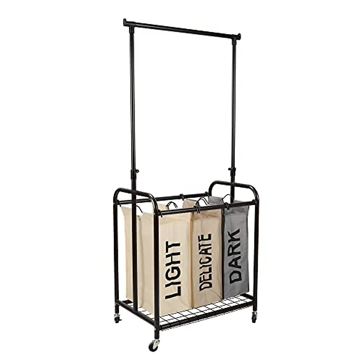 Oceanstar 3-Bag Rolling Laundry Sorter with Adjustable Hanging Bar, Color