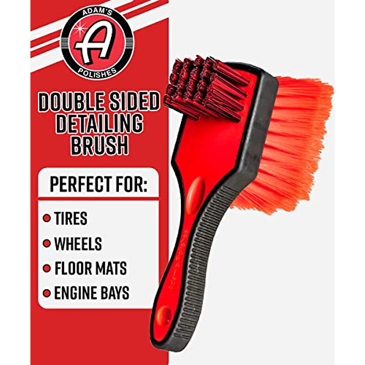 Adam's Double Sided Car Detailing Brush Wheel Brush & Tire Brush for Wheel Cleaning | Soft, Durable Chemical Resistant Bristles Against The Harshest Wheel & Tire Cleaner